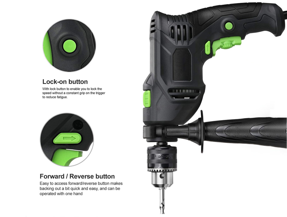 1/2-Inch Corded Impact Drill, 0-3000 Variable Speed, 2-In-1 Hammer ...