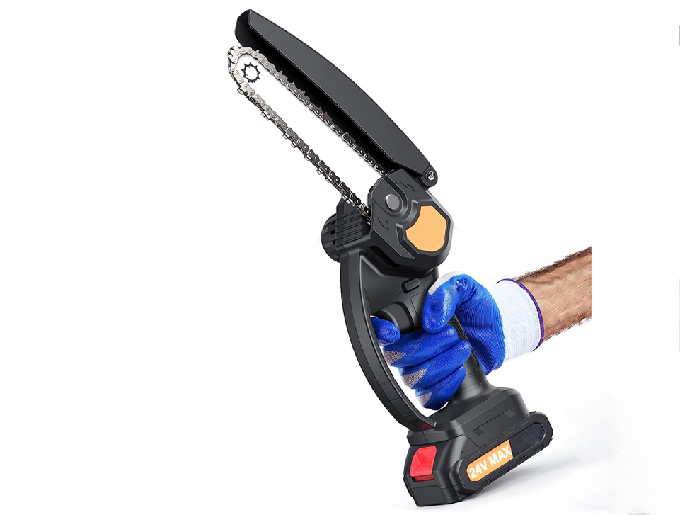 Cordless Mini Chain Saw with Splash Guard 6-Inch Electric Chain Saw ...