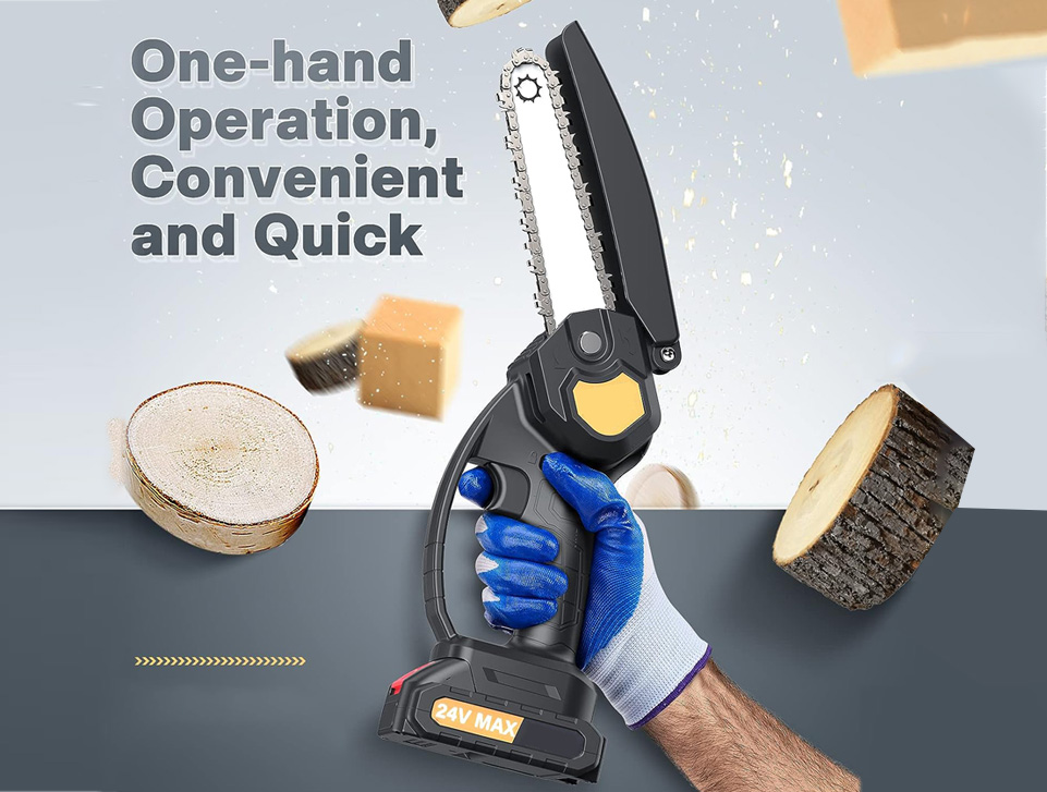Cordless Mini Chain Saw with Splash Guard 6-Inch Electric Chain Saw ...