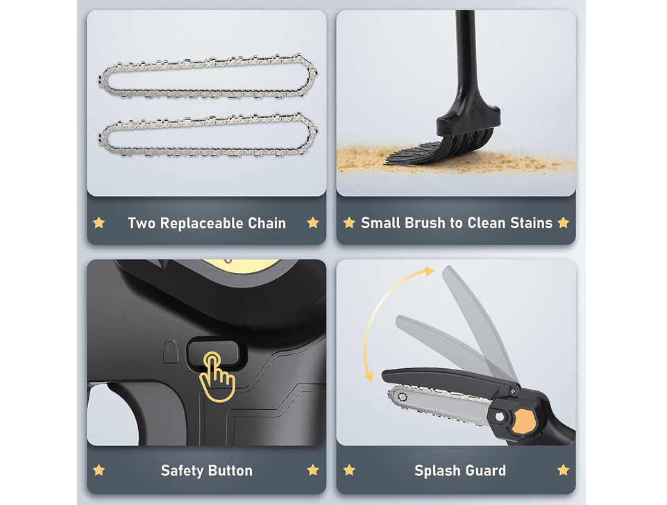 Cordless Mini Chain Saw with Splash Guard 6-Inch Electric Chain Saw ...