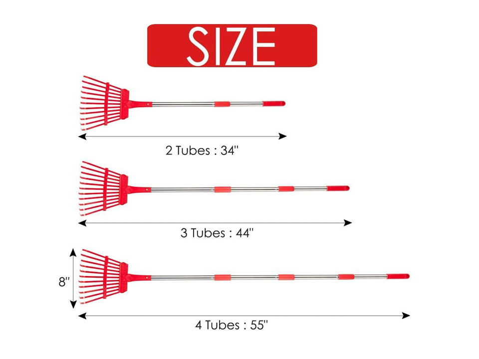 Adjustable Garden Rake, 34" - 55" Adjustable Lightweight Aluminum ...